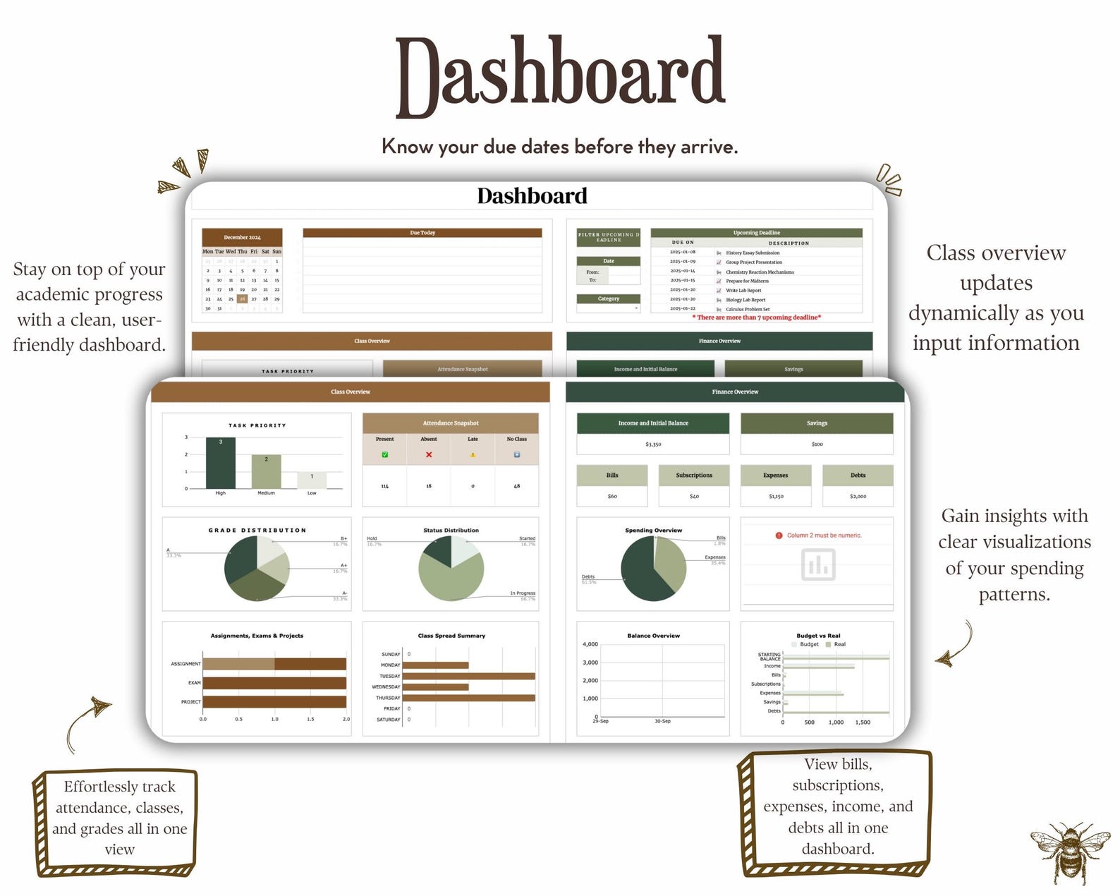 University Planner Spreadsheet Student Template Google Sheets Student ...