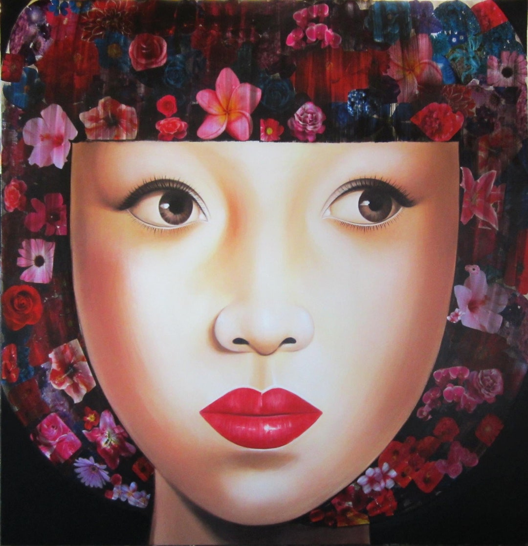 Large Woman Face Painting, Acrylic Oil on Canvas (39"x39") - Etsy