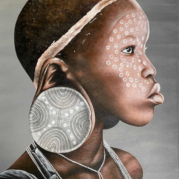 African Tribe Female Portrait, Large Original Painting - Etsy