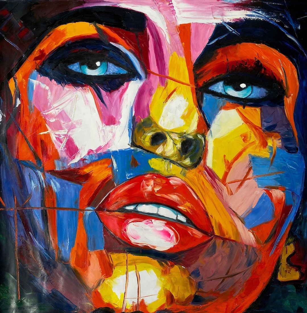 Large Abstract Woman Face Painting, Textured Oil on Canvas, Modern ...