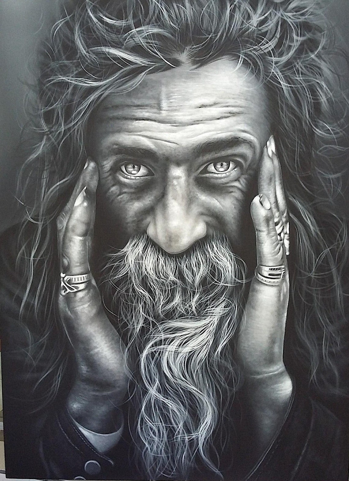 Extra Large Original Handmade Portrait of a Man With Beard - Etsy