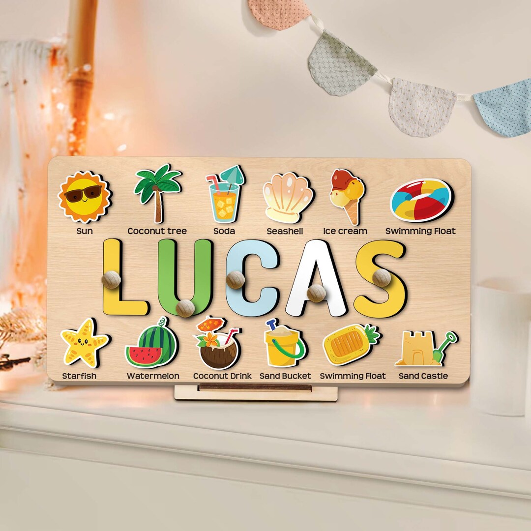 Large Summer Name Puzzle Ocean Nursery Decor, Toddler Montessori Toys ...