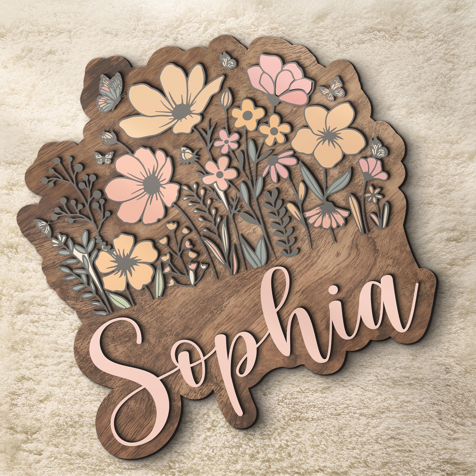 Custom Raising Wildflowers Wooden Name Sign Personalized Baby Girl Name ...