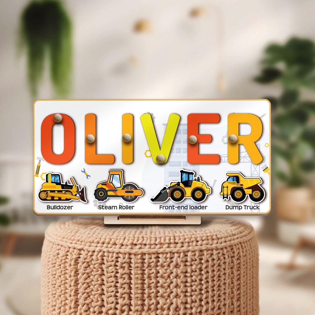 Construction Dump Truck Patterned Name Puzzle Custom Wooden Vehicle ...