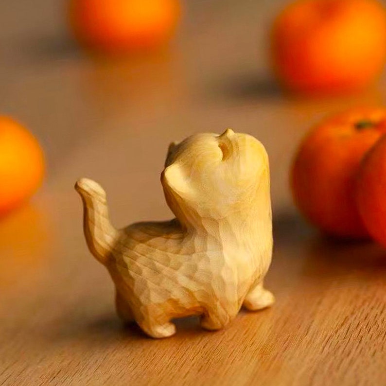 Handmade Wooden Cute Cat Statue Wood Kitten Figurines - Etsy UK