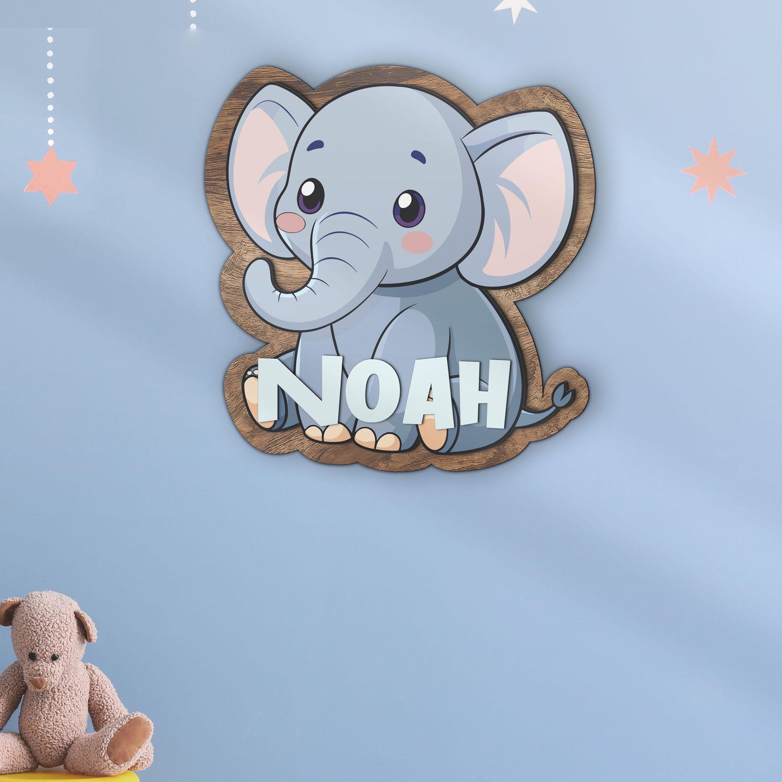 Custom Baby Name Sign Cute Elephant Door Sign Personalized Wooden Sign ...