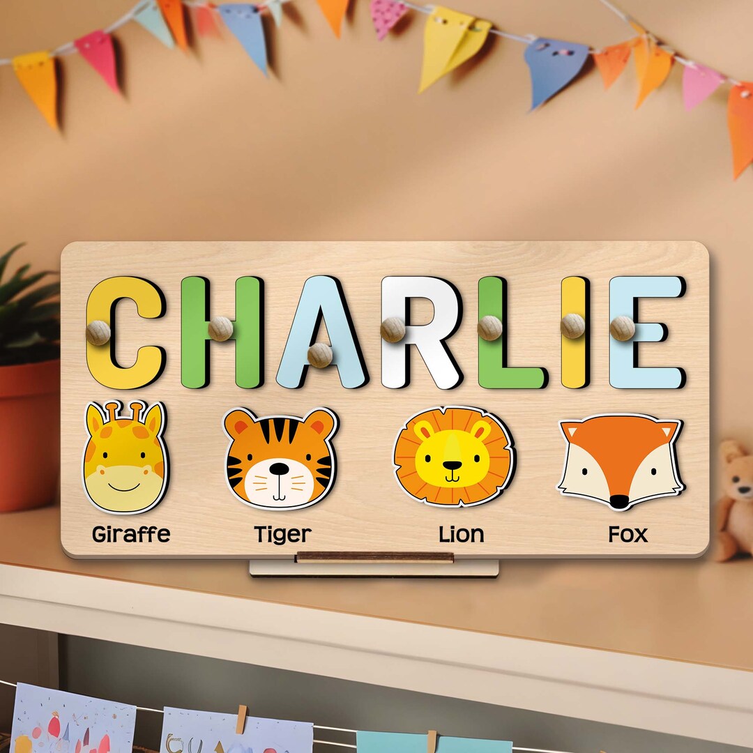 Custom Name Puzzle With Animal Safari Nursery Theme Personalized ...