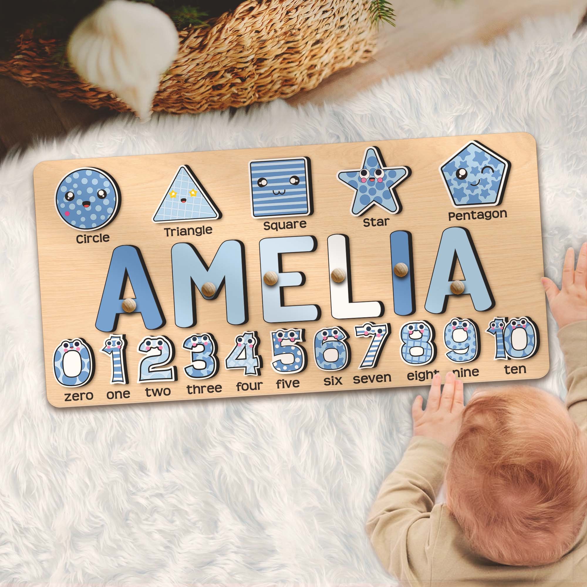 Shapes Name Puzzle With Numbers Educational Toy 3 Years Old Baby Boy ...