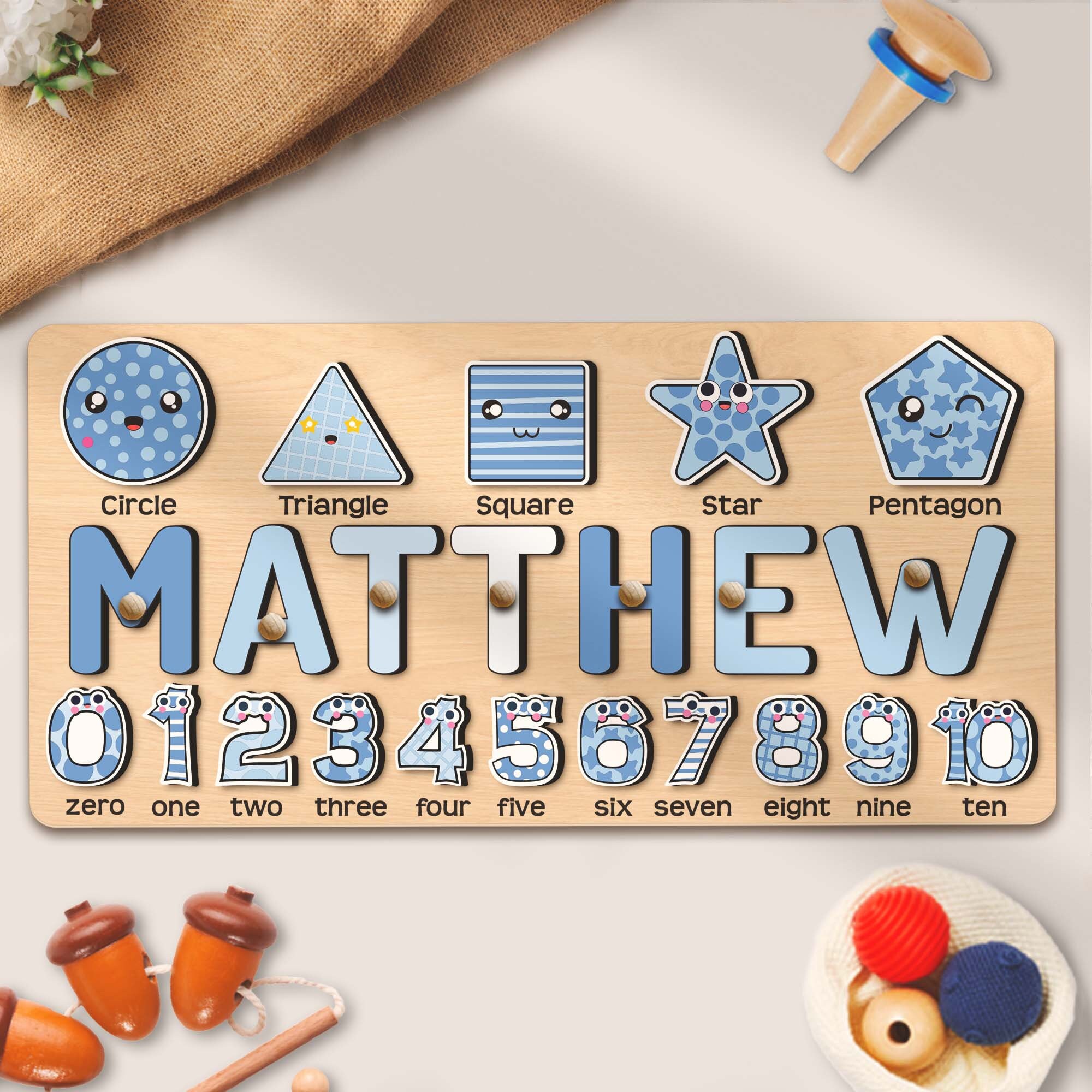 Shapes Name Puzzle With Numbers Educational Toy 3 Years Old Baby Boy ...
