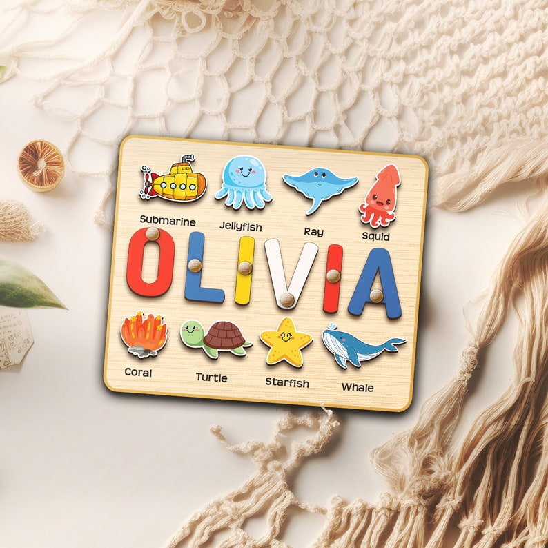 Custom Ocean Animals Name Puzzle, Sea Nursery Decor Personalized ...