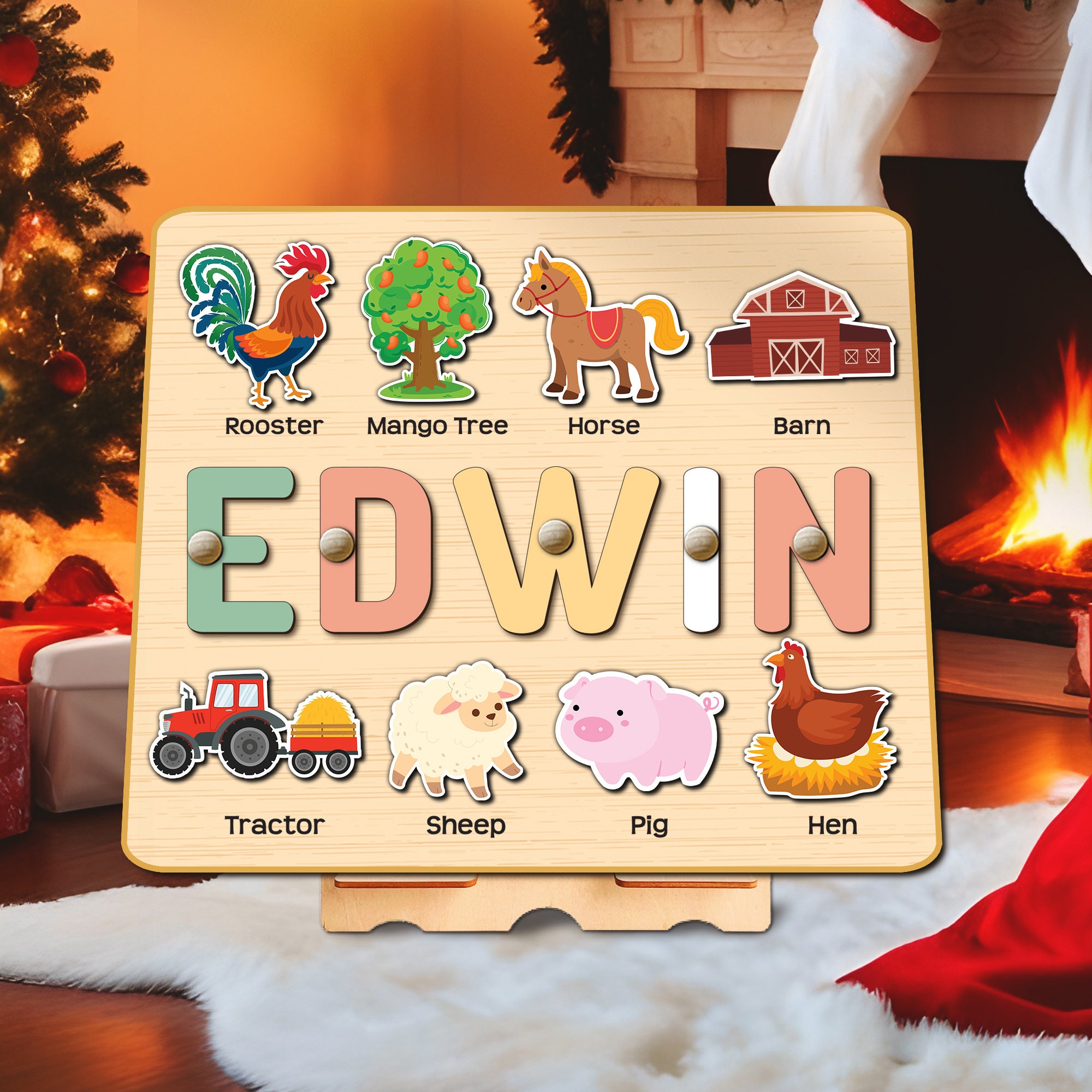 Custom Farm Animals Name Puzzle, Personalized Montessori Toy, Banyard ...