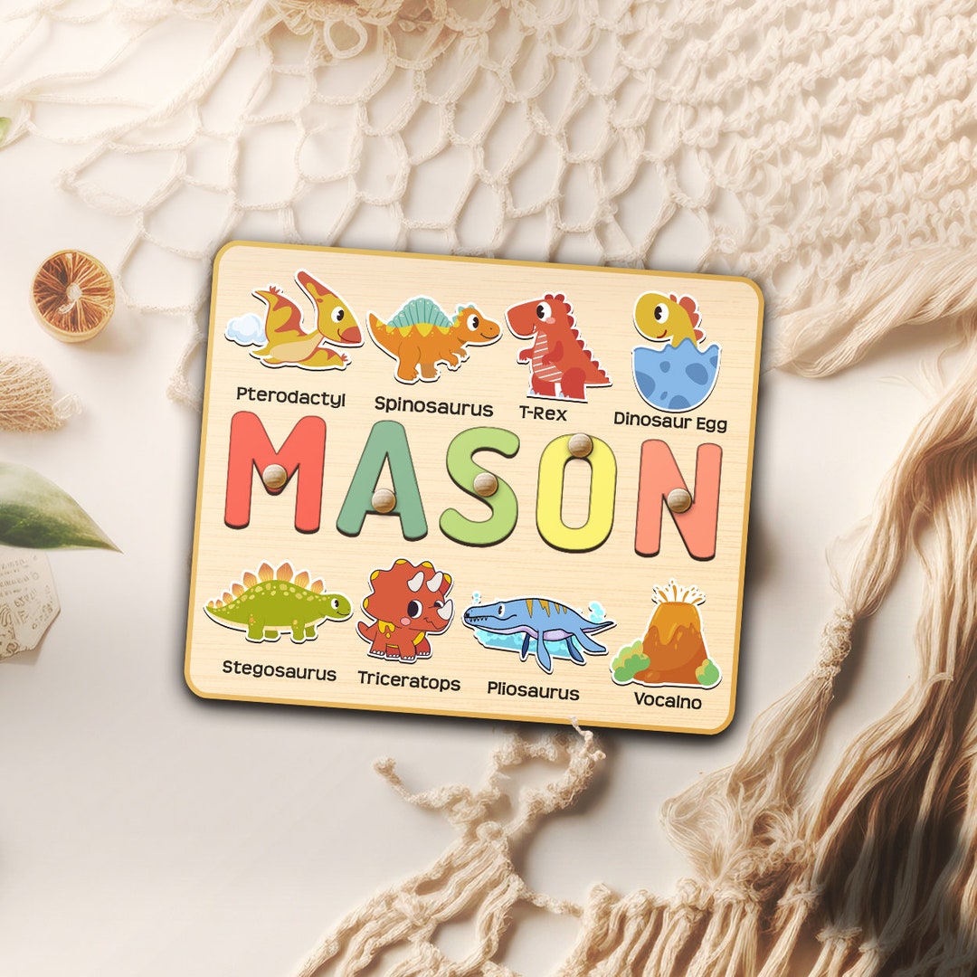 Custom Dinosaur Name Puzzle, Personalized Dino Gift Baby Montessori ...