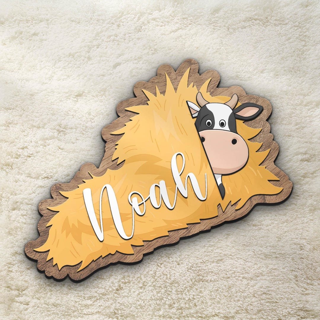 Custom Peeking Dairy Cow Wooden Sign, Personalized Wood Name Door Sign ...