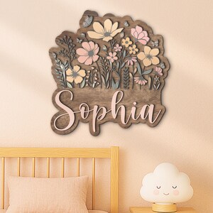 Custom Raising Wildflowers Wooden Name Sign Personalized Baby Girl Name ...