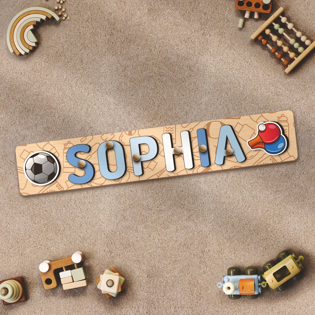 Custom Sport Name Puzzle Pattern for Kid Toddler Ball Nursery Decor ...