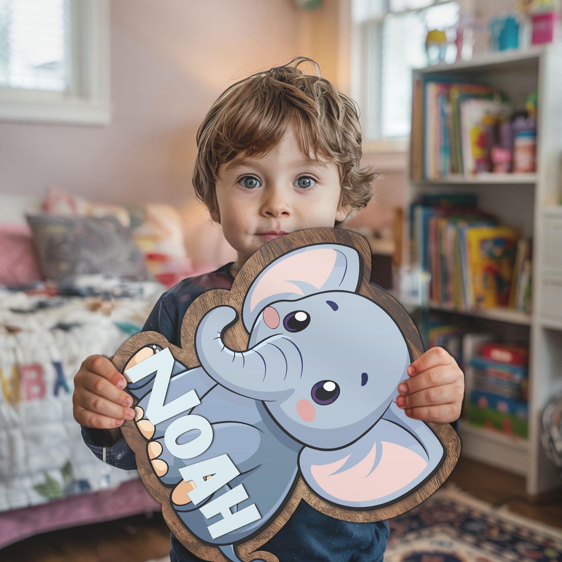 Custom Baby Name Sign Cute Elephant Door Sign Personalized Wooden Sign ...