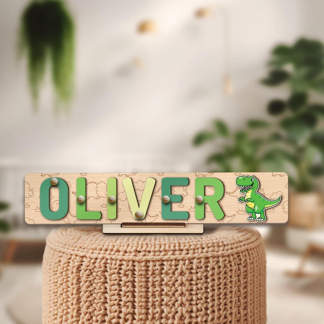 Custom T-rex Wooden Name Puzzle Personalized Wood Montessori ...