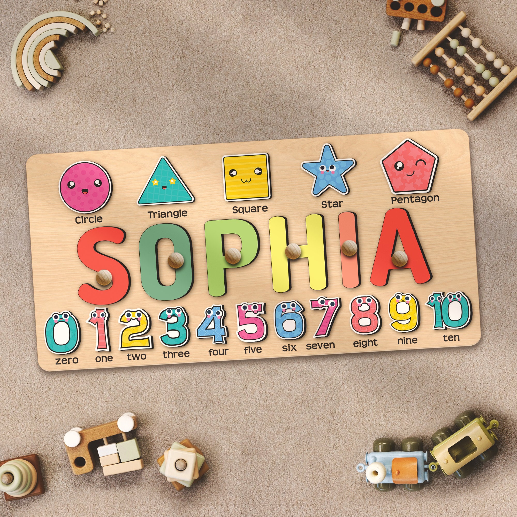 Custom Wooden Name Puzzle With Shapes and Numbers Educational Toy ...