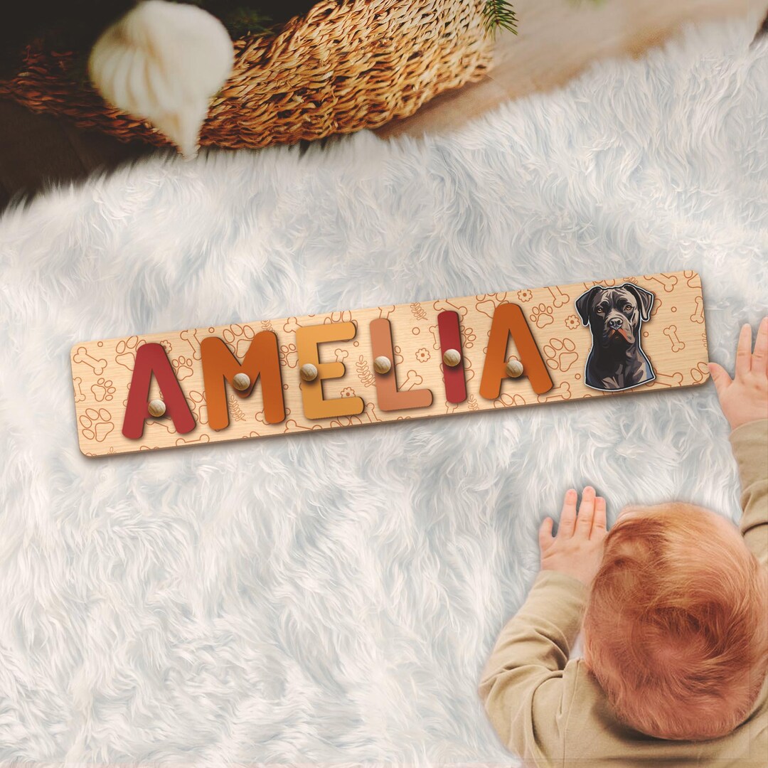 Custom Cane Corso Wooden Name Puzzle, Personalized Wood Montessori Dog ...