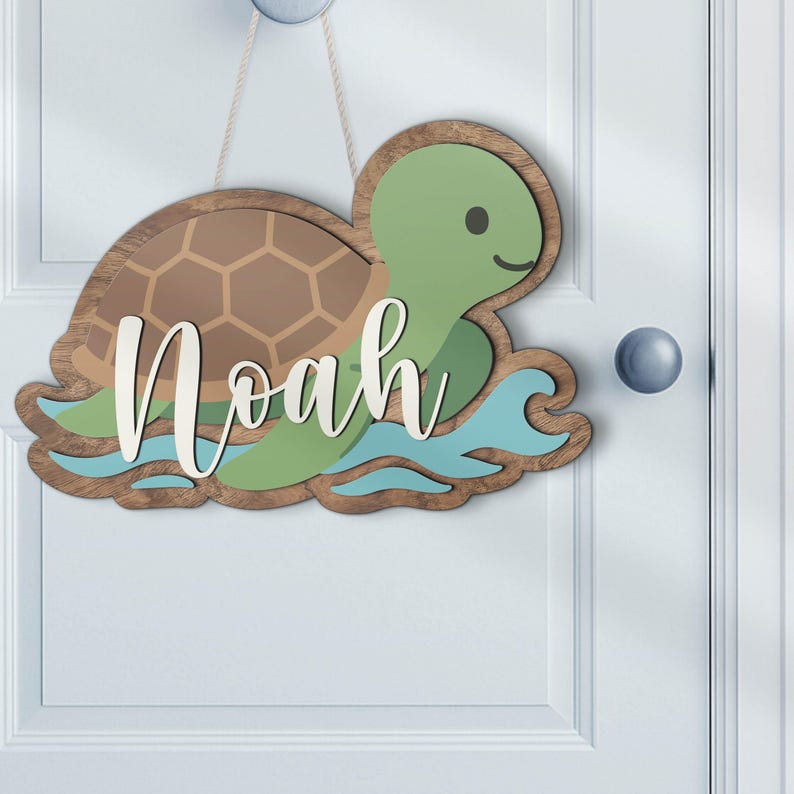 Custom Turtle Wooden Sign, Personalized Name Sign for Baby Boy Girl ...