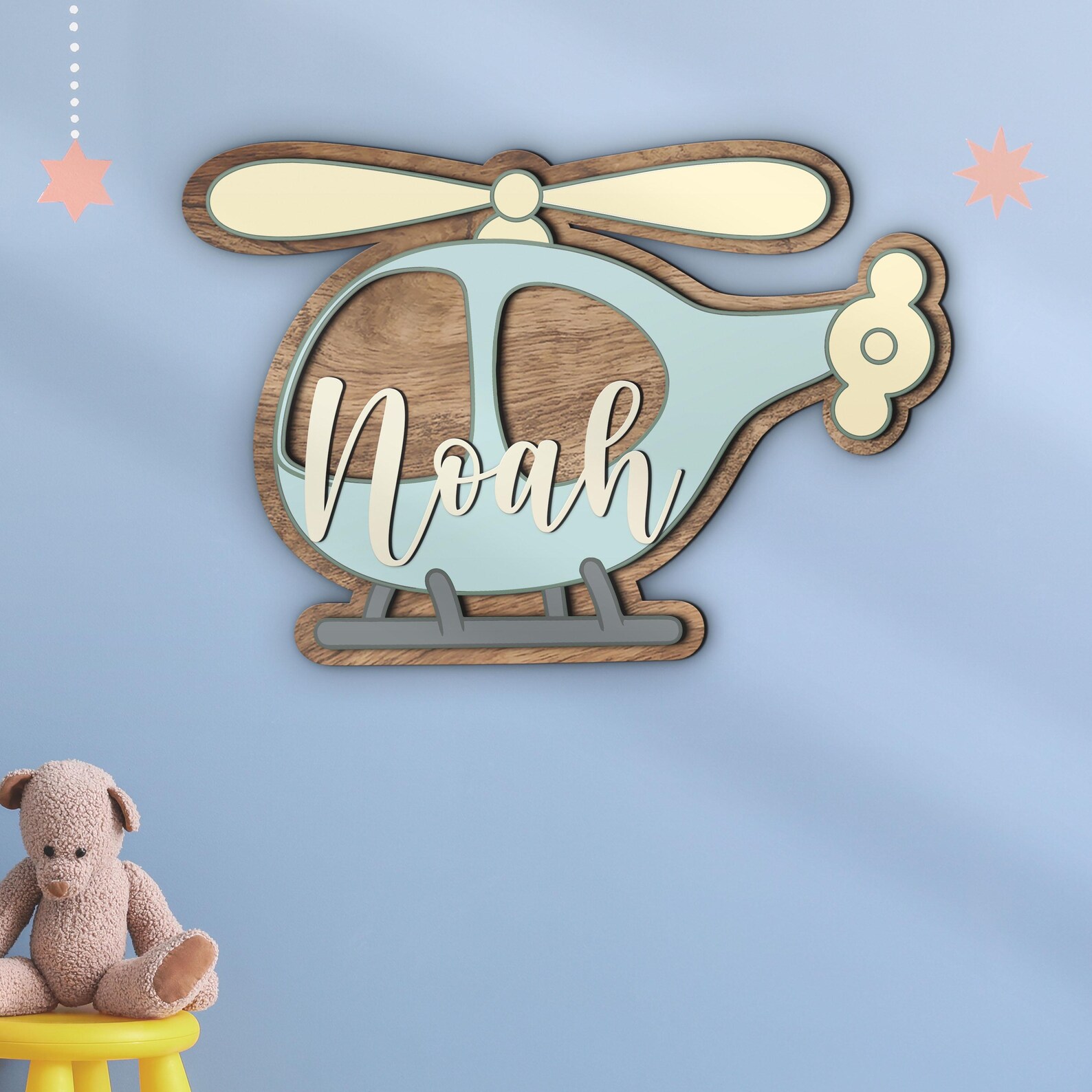 Custom Helicopter Wooden Sign Personalized Name Sign for Baby Boy ...