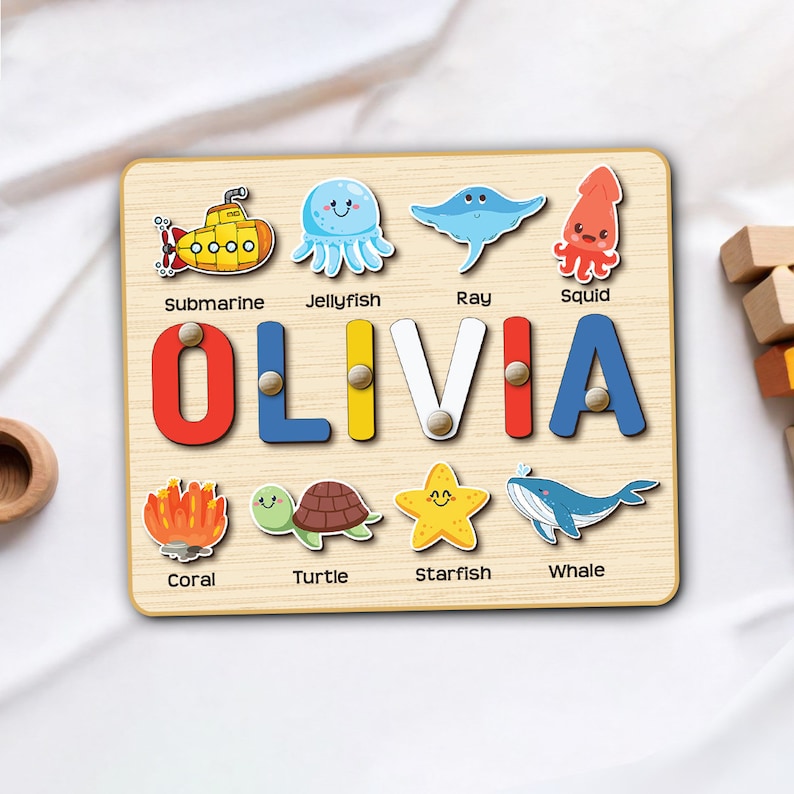 Custom Ocean Animals Name Puzzle, Sea Nursery Decor Personalized ...