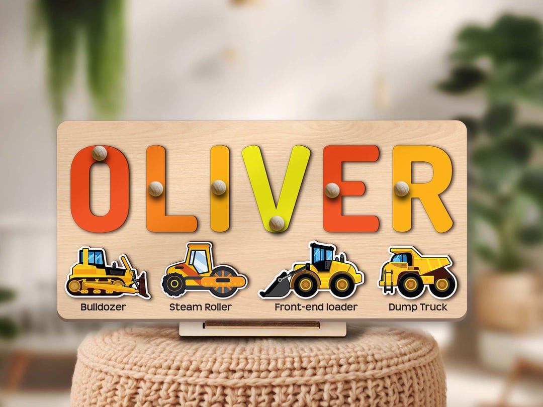 Construction Dump Truck Name Puzzle Custom Wooden Vehicle Bulldozer ...