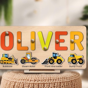 Construction Dump Truck Name Puzzle Custom Wooden Vehicle Bulldozer ...