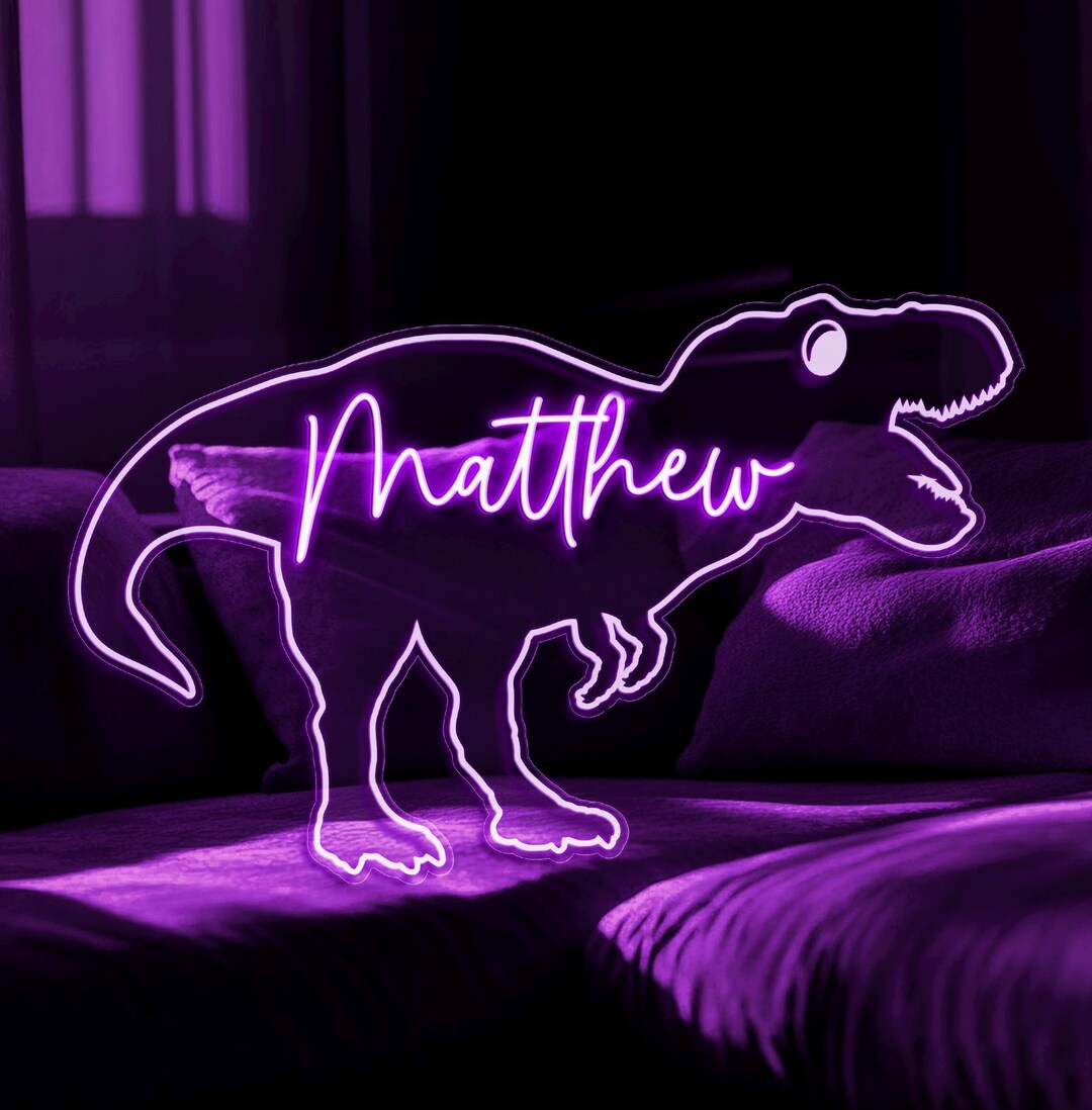 Dinosaur T-rex Neon Sign, Custom Name Sign for Kid Room Personalized ...