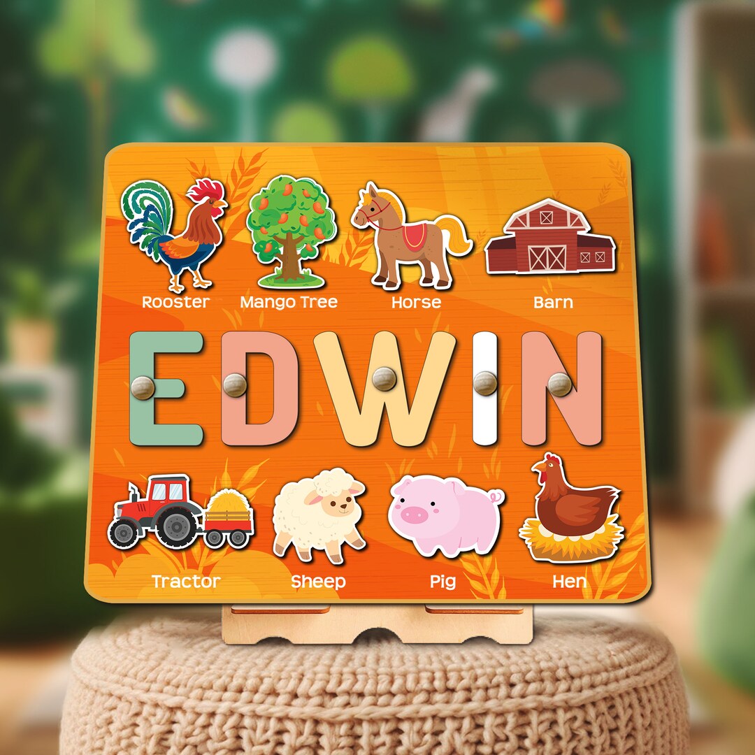 Custom Farm Animals Name Puzzle, Personalized Barnyard Busy Board ...