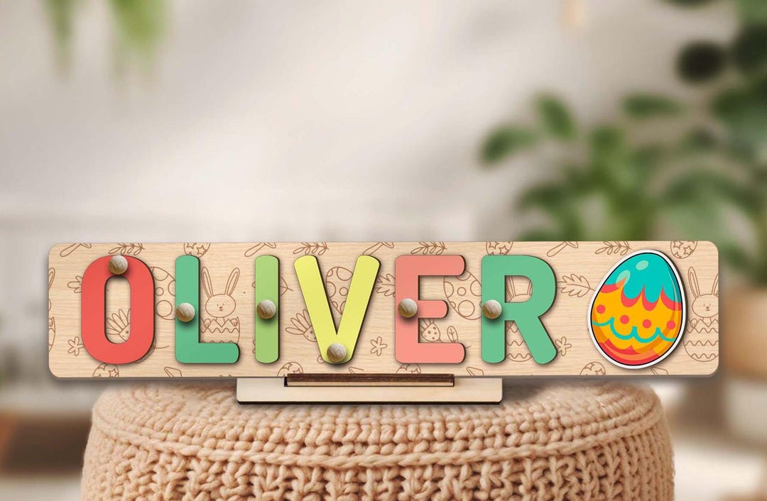 Wooden Easter Egg Name Puzzle Custom Montessori Toddler Toy Easter ...