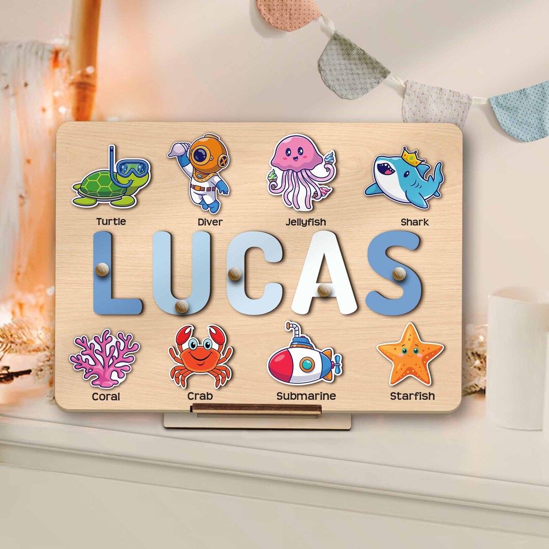 Custom Sea Animals Puzzle, Personalized Ocean Montessori Toy, Birthday ...