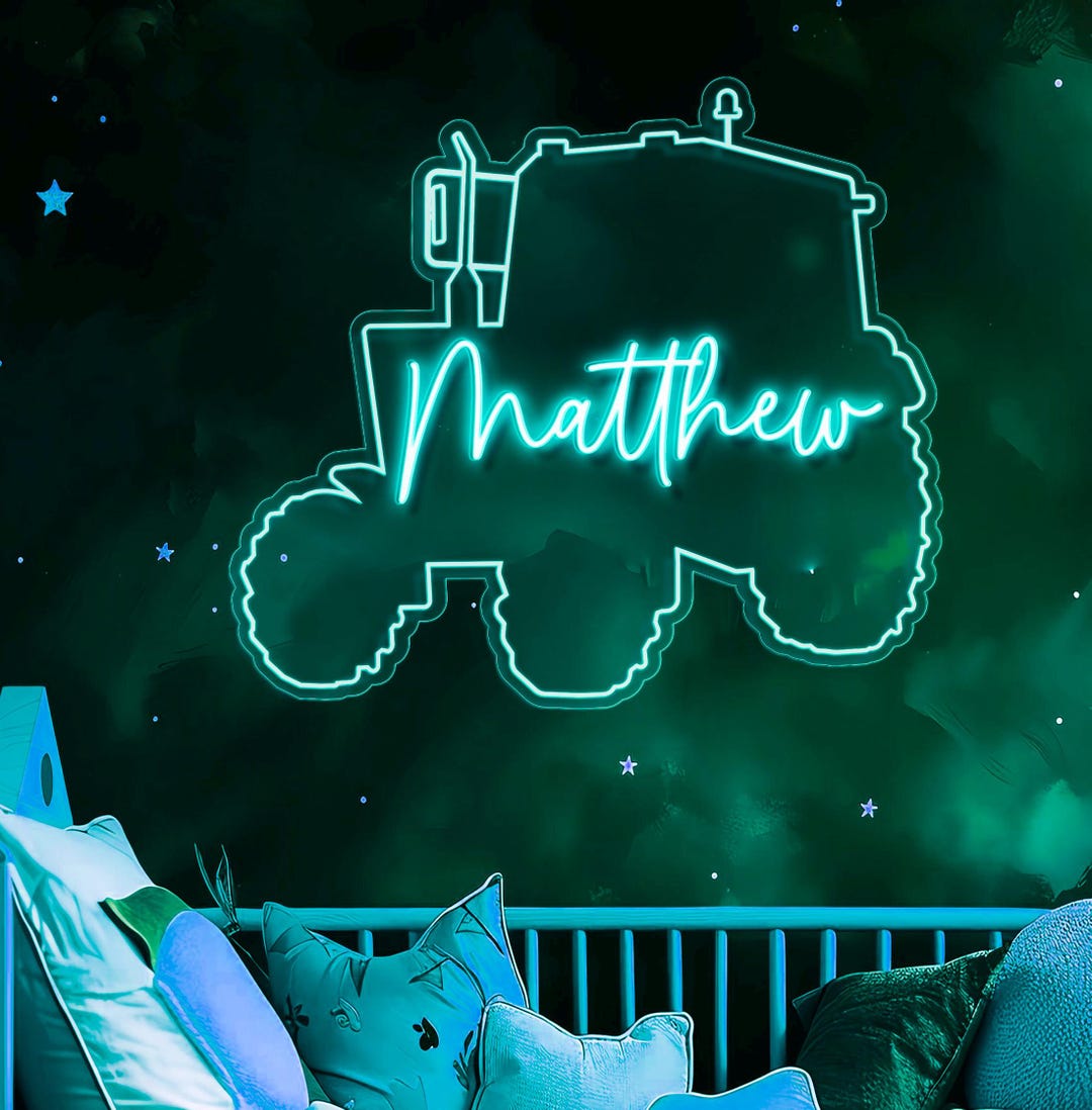 Custom Name Neon Sign Construction Tractor Neon Sign, Kids Room Wall ...