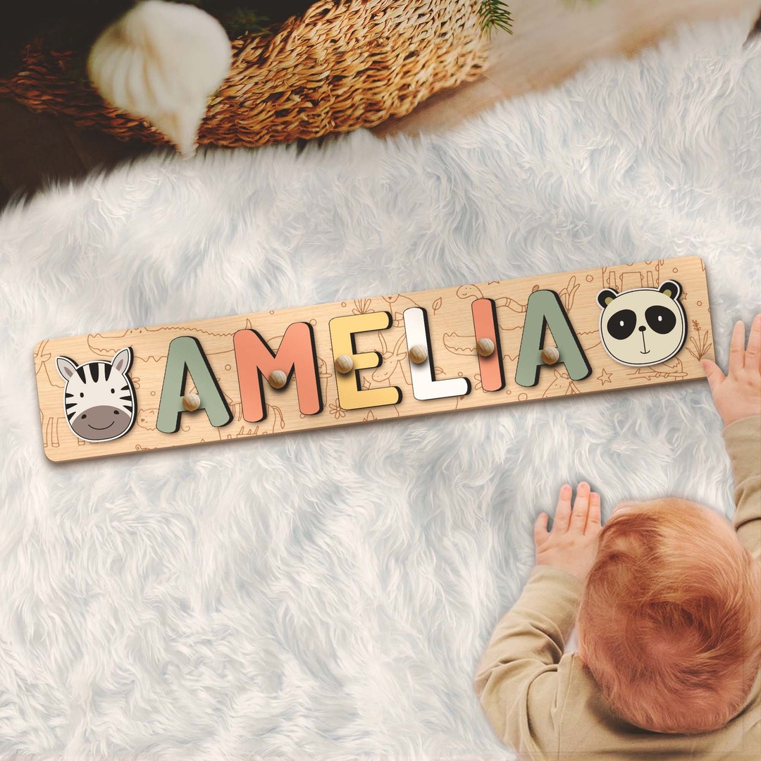 Safari Animal Name Puzzle Zoo Wooden Name Puzzle Personalized ...