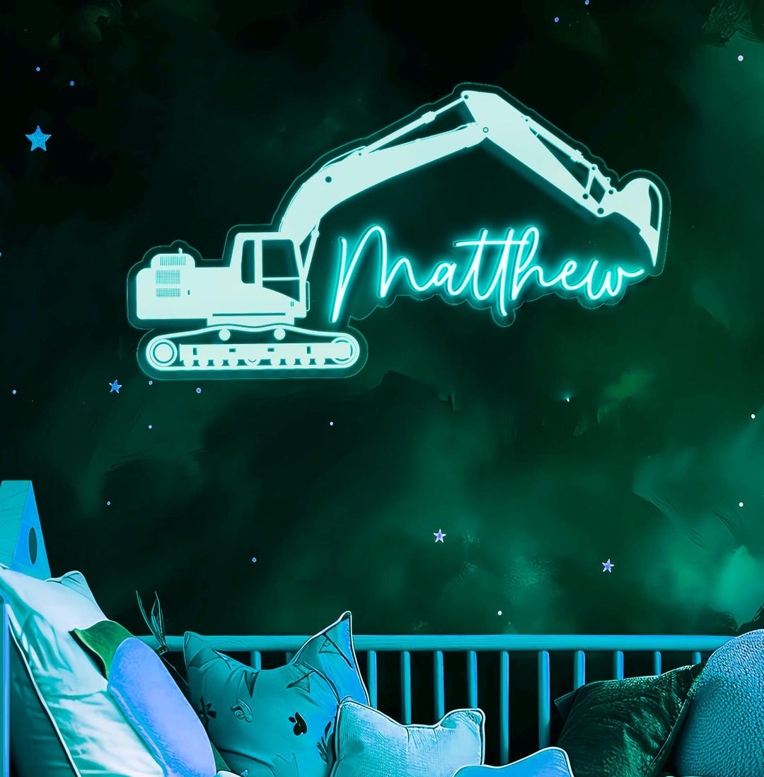 Excavator Neon Sign Construction Neon Sign Custom Name Sign Kid Room ...