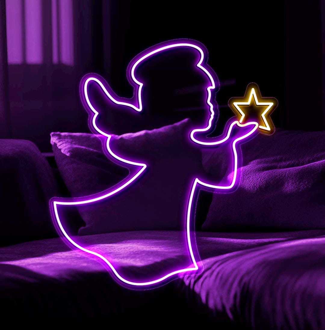 Angel Neon Sign Baptism Gift Christening Gift Wall Art Led Light ...