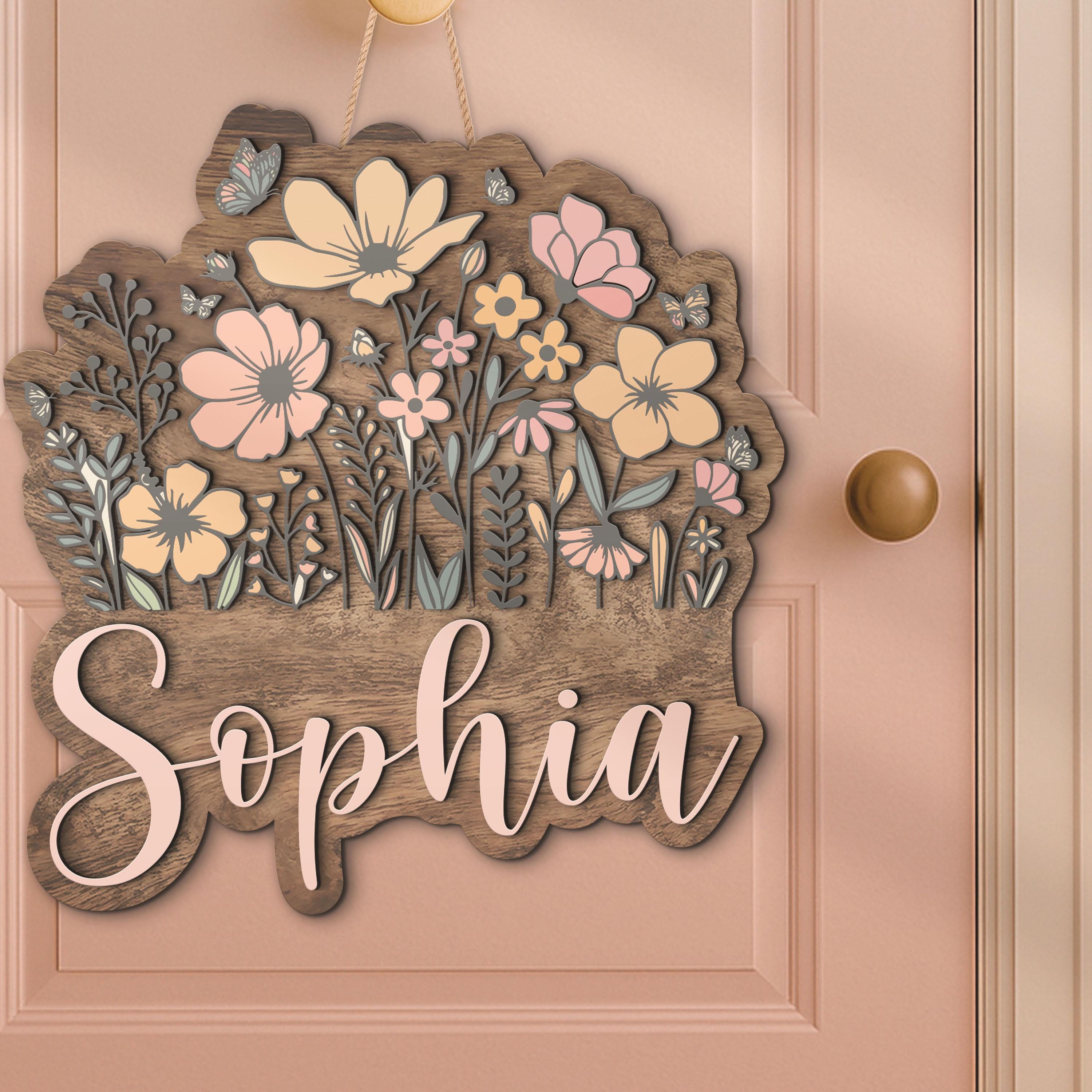 Custom Raising Wildflowers Wooden Name Sign Personalized Baby Girl Name ...