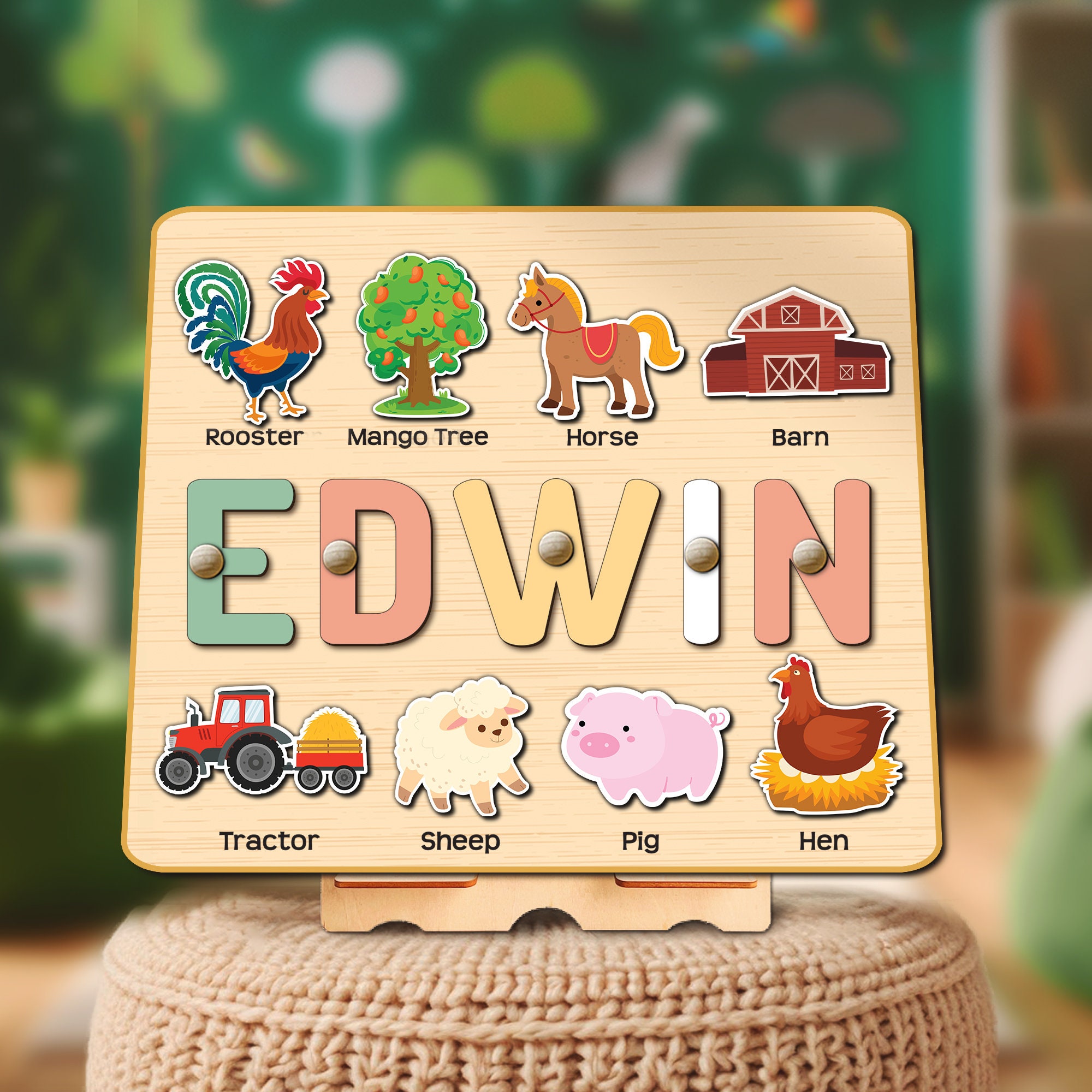 Custom Farm Animals Name Puzzle, Personalized Montessori Toy, Banyard ...