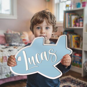 Custom Airplane Wooden Sign, Personalized Name Sign for Baby Boy ...