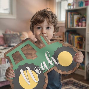 Custom Farm Tractor Wooden Sign, Personalized Name Sign for Baby Boy ...