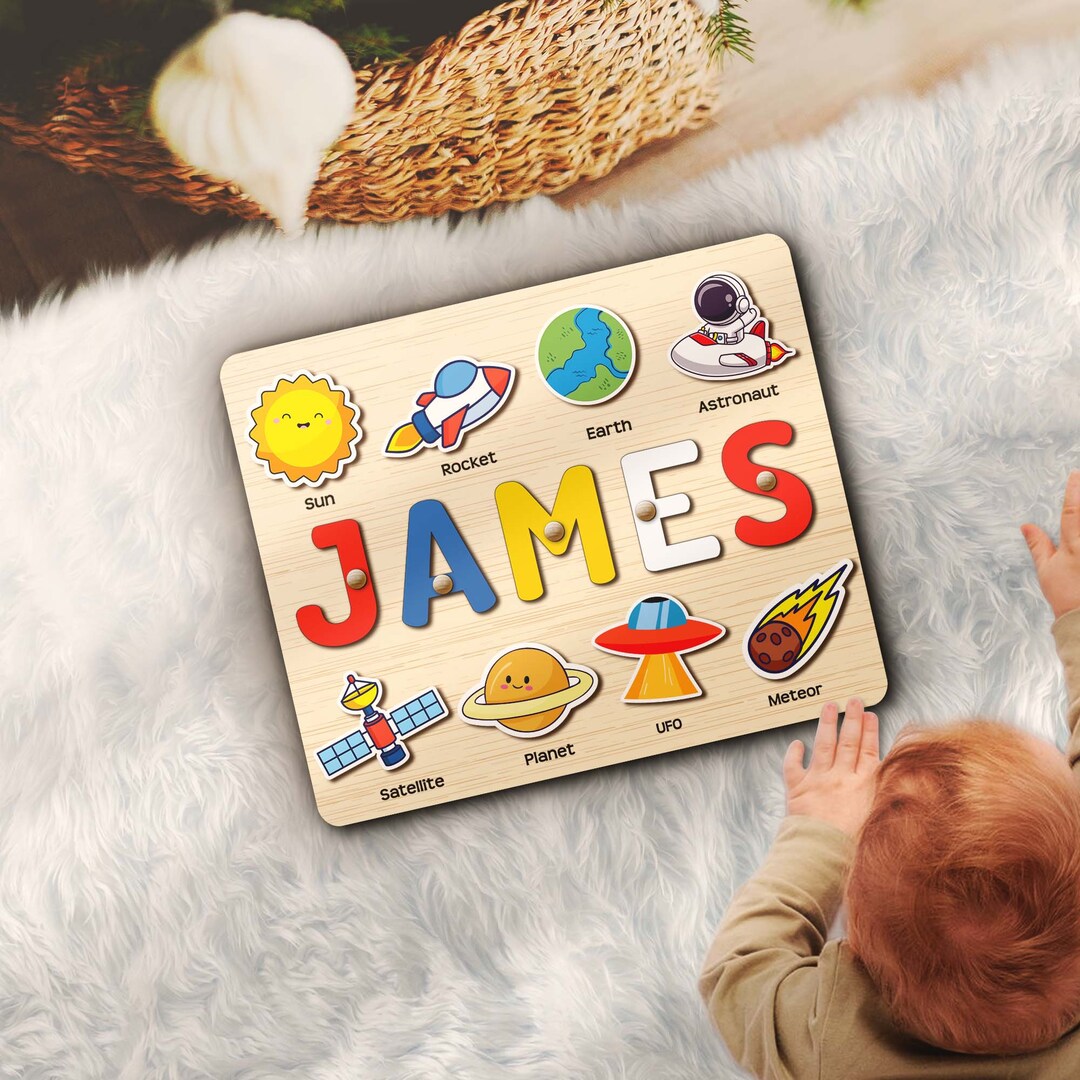 Name Puzzle With Planets Astronaut , Space Nursery Decor, Montessori ...