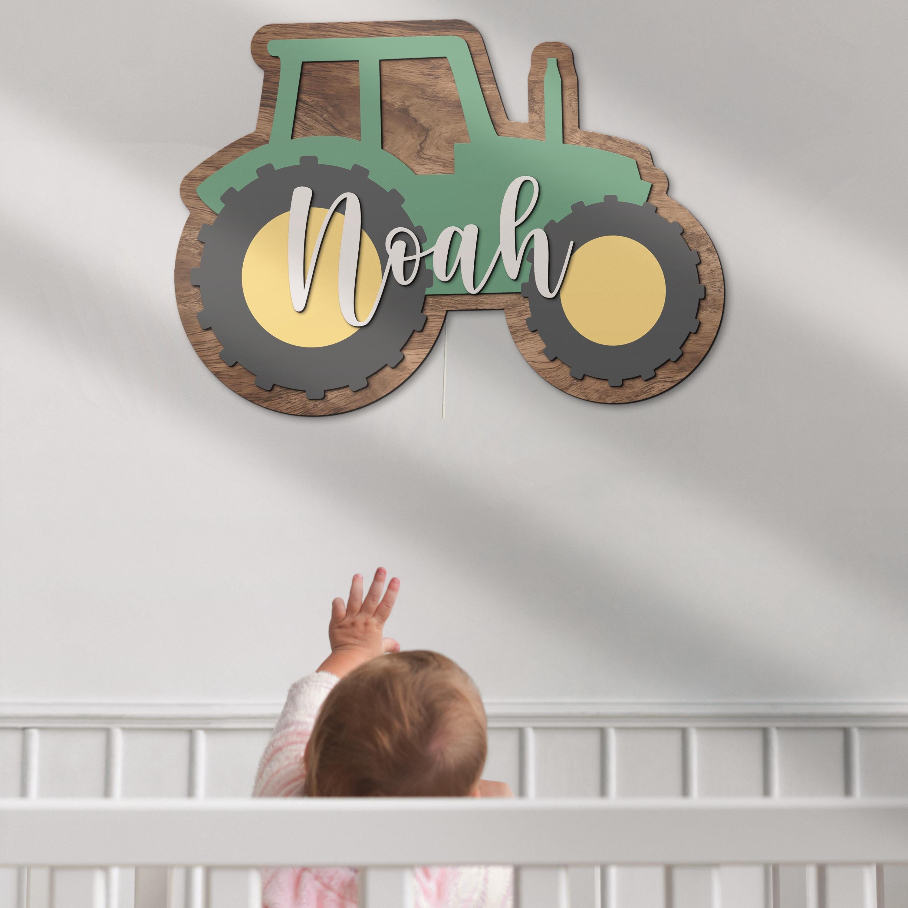 Custom Farm Tractor Wooden Sign, Personalized Name Sign for Baby Boy ...