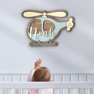 Custom Helicopter Wooden Sign Personalized Name Sign for Baby Boy ...