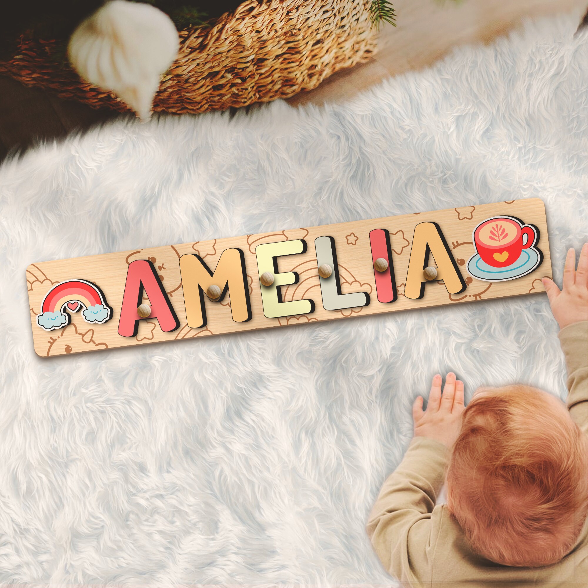 Custom Cute Baby Girl Name Puzzle Pastel Nursery Decor Butterfly ...