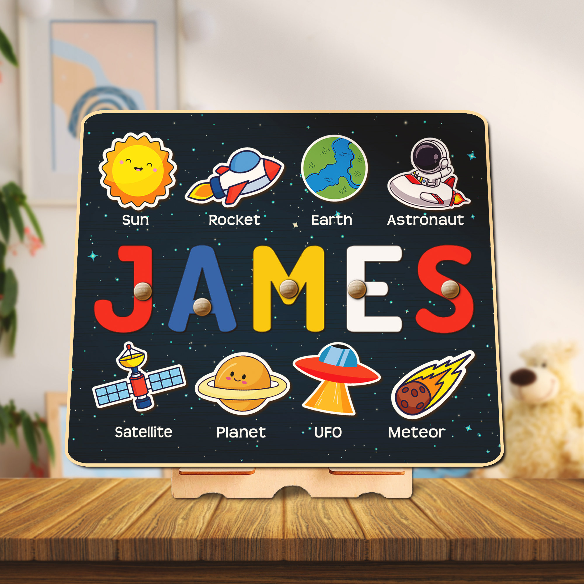 Custom Space Name Puzzle Board, Personalized Busy Board for Toddler ...