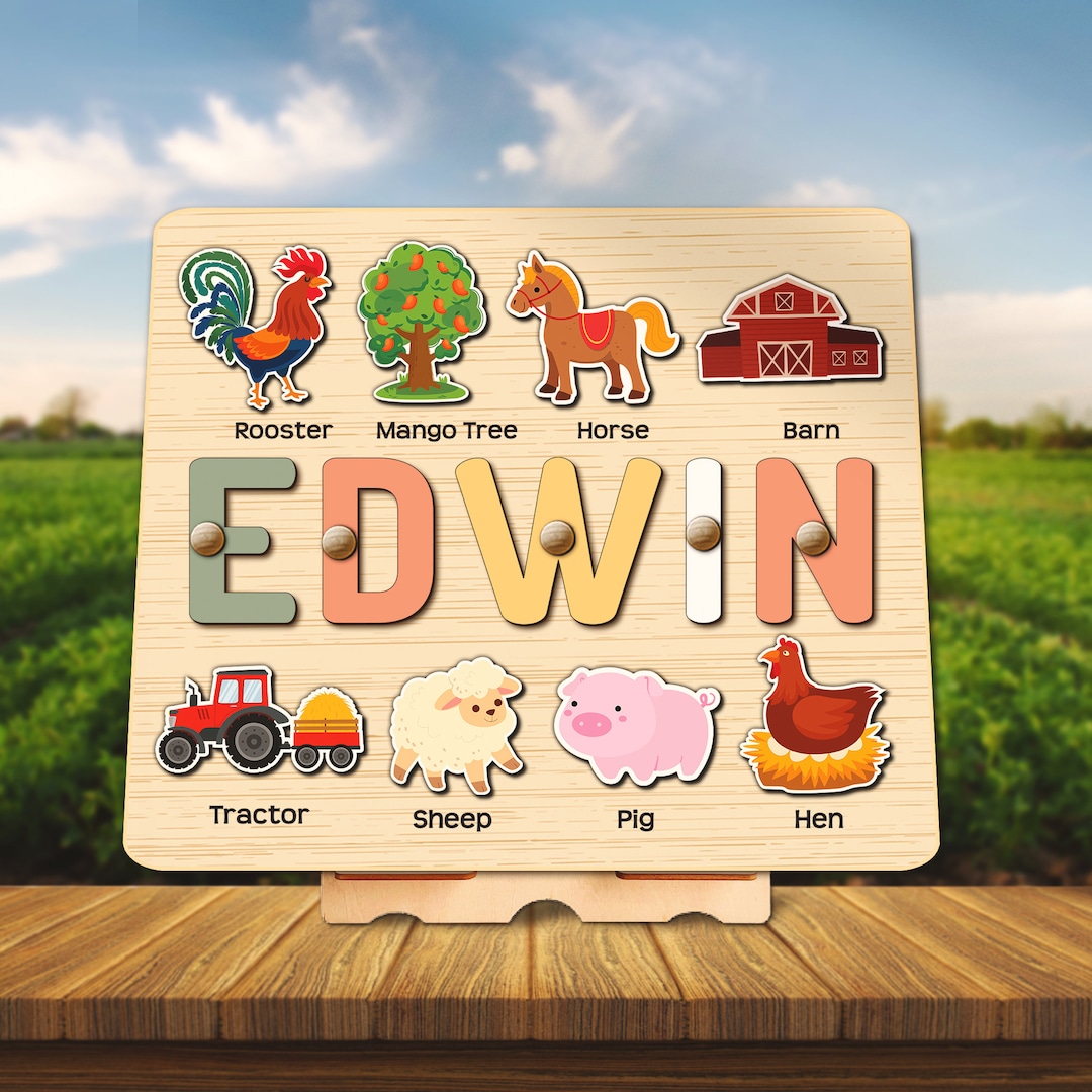 Custom Farm Animals Name Puzzle, Personalized Montessori Toy, Banyard ...