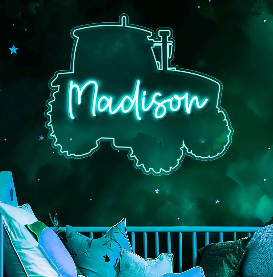 Construction Tractor Neon Sign, Custom Kids Name Sign, Nursery Room ...
