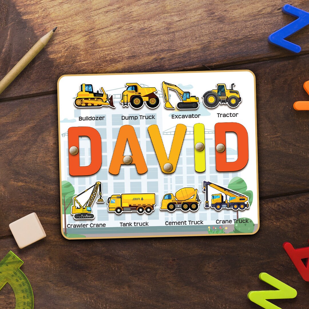 Personalized Construction Name Puzzle Wooden Craft Dump Truck Digger ...