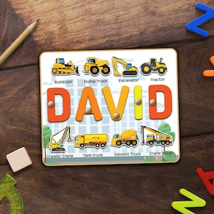 Personalized Construction Name Puzzle Wooden Craft Dump Truck Digger ...