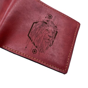 Lion Leather Men's Wallet, Custom Engrave Gift for Him, Geometrical ...